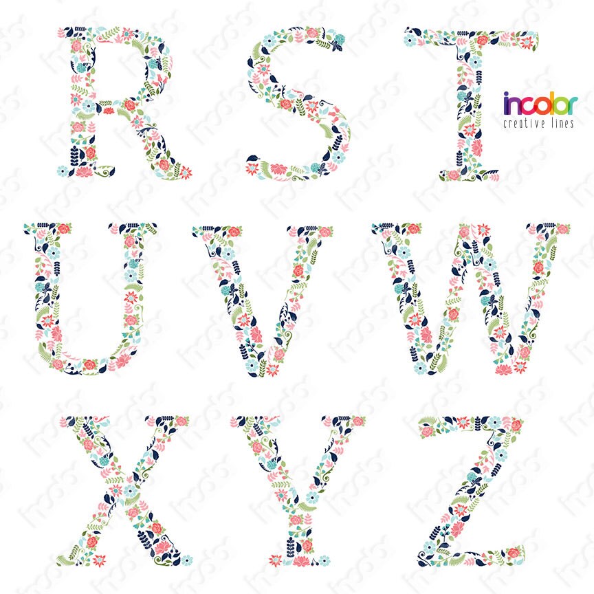 Floral Coral and Navy Alphabet - Printable PNG Clipart Monogram Letters ...