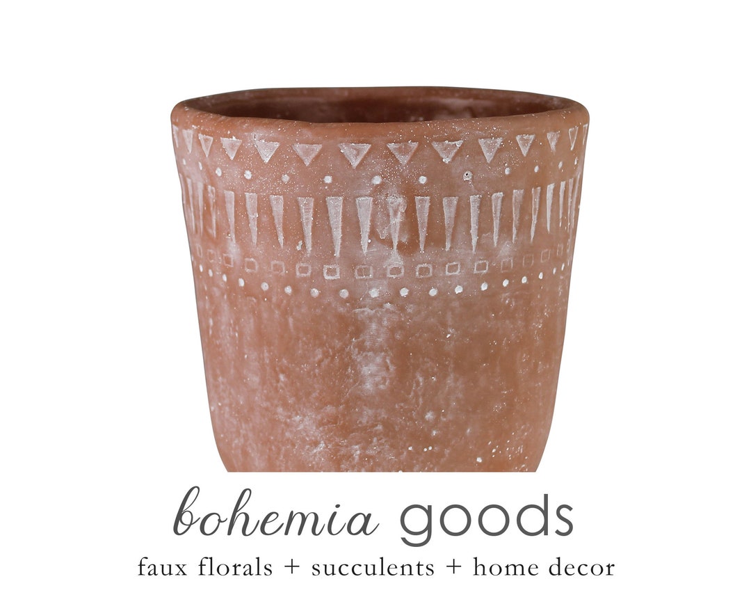 Tribal Terracotta Planter: 7" Wide Cache Pot - Etsy