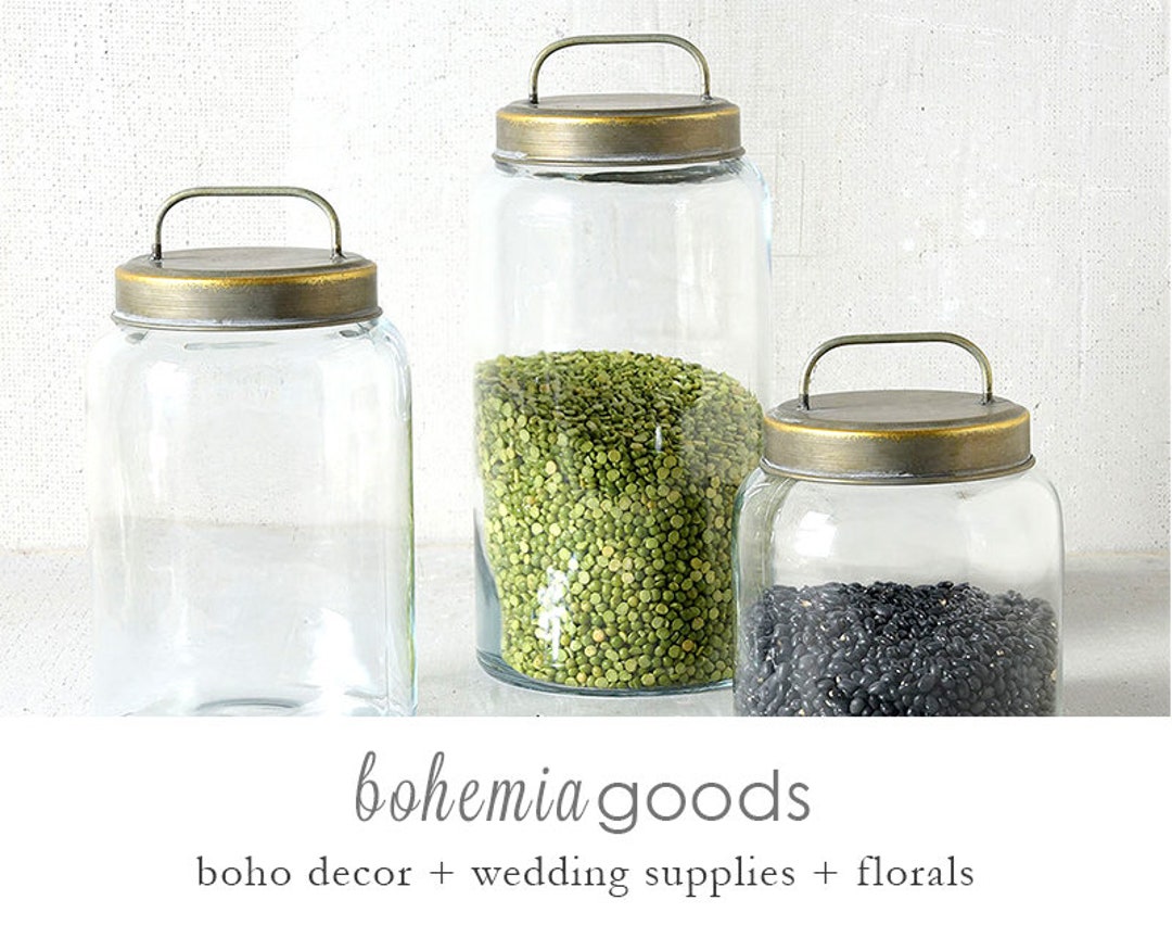 Farmhouse Decor, Canister, Jar, Rustic Decor, Glass Jar, Brass Jar ...