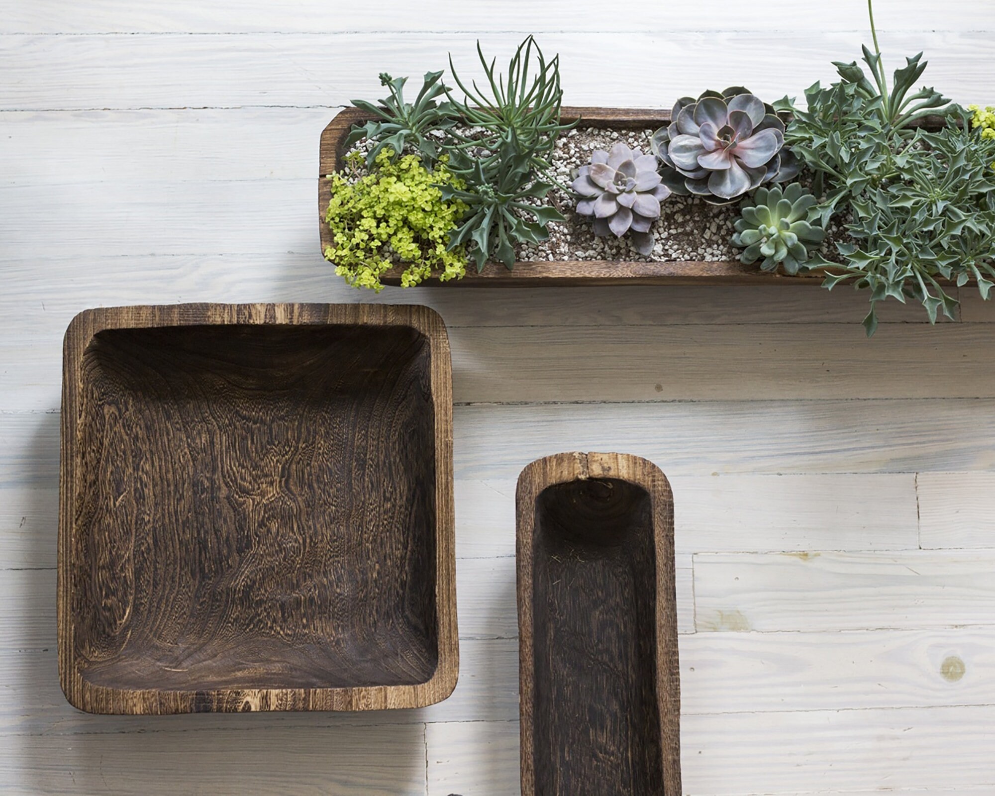 3 Sizes Wood Trough Wood Bowl Plant Trough Trough | Etsy