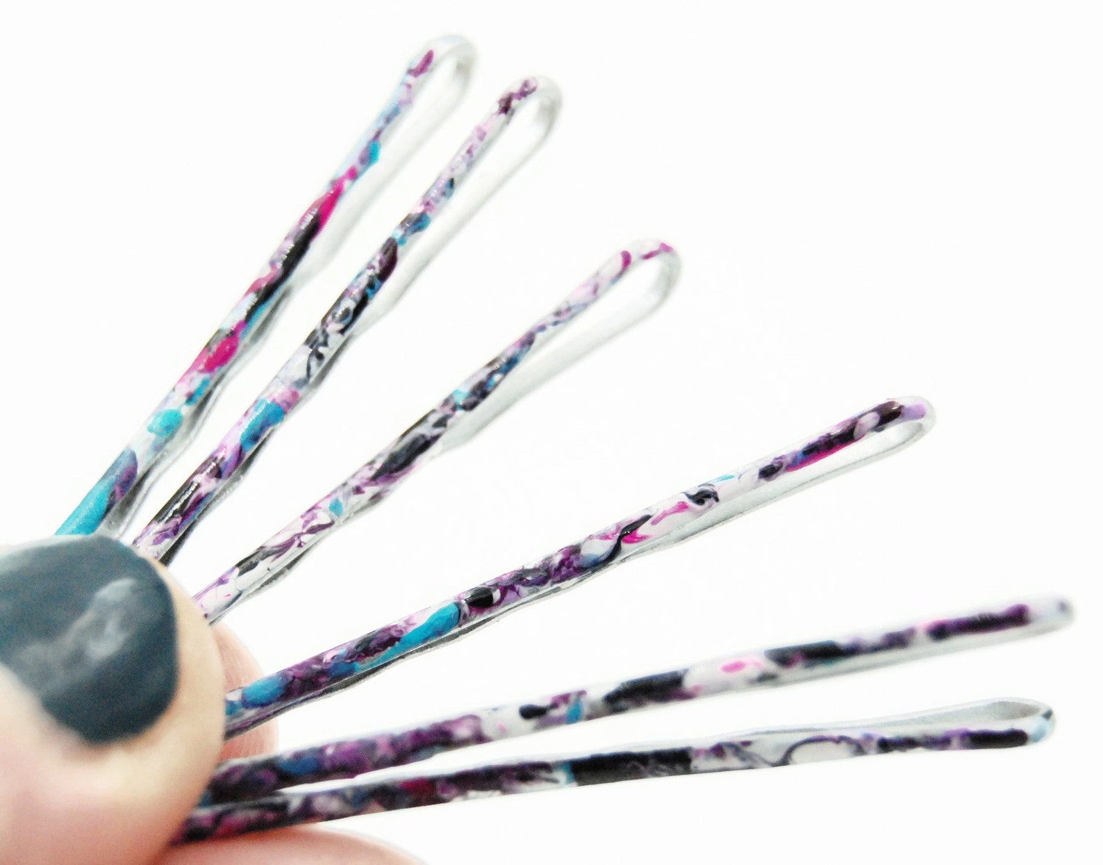 Pink and Blue Colored Bobby Pins Decorative Marble Hair Pins | Etsy