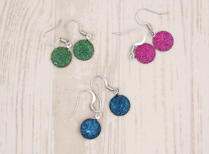 Micro bead earrings round mounted resin earrings iron flat | Etsy