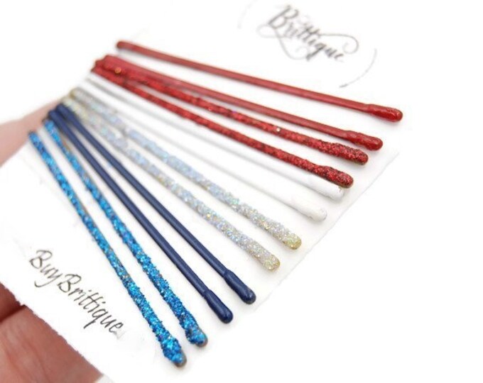 Red White and Blue Bobby Pins, Fourth of July, Red White Blue Glitter ...