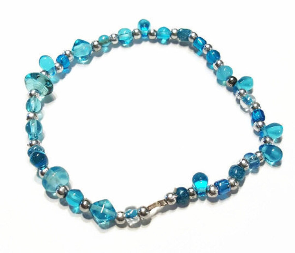 Eclectic Style Stretchy Blue Bead Bracelet Dainty Light Blue Etsy