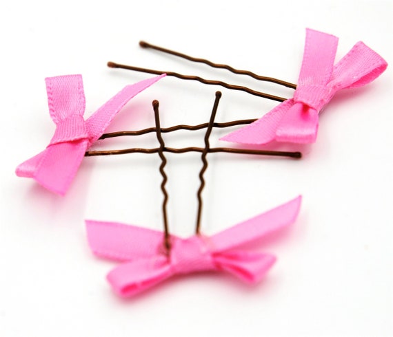 Satin ribbon bow hair pins small hair bow pink bow | Etsy