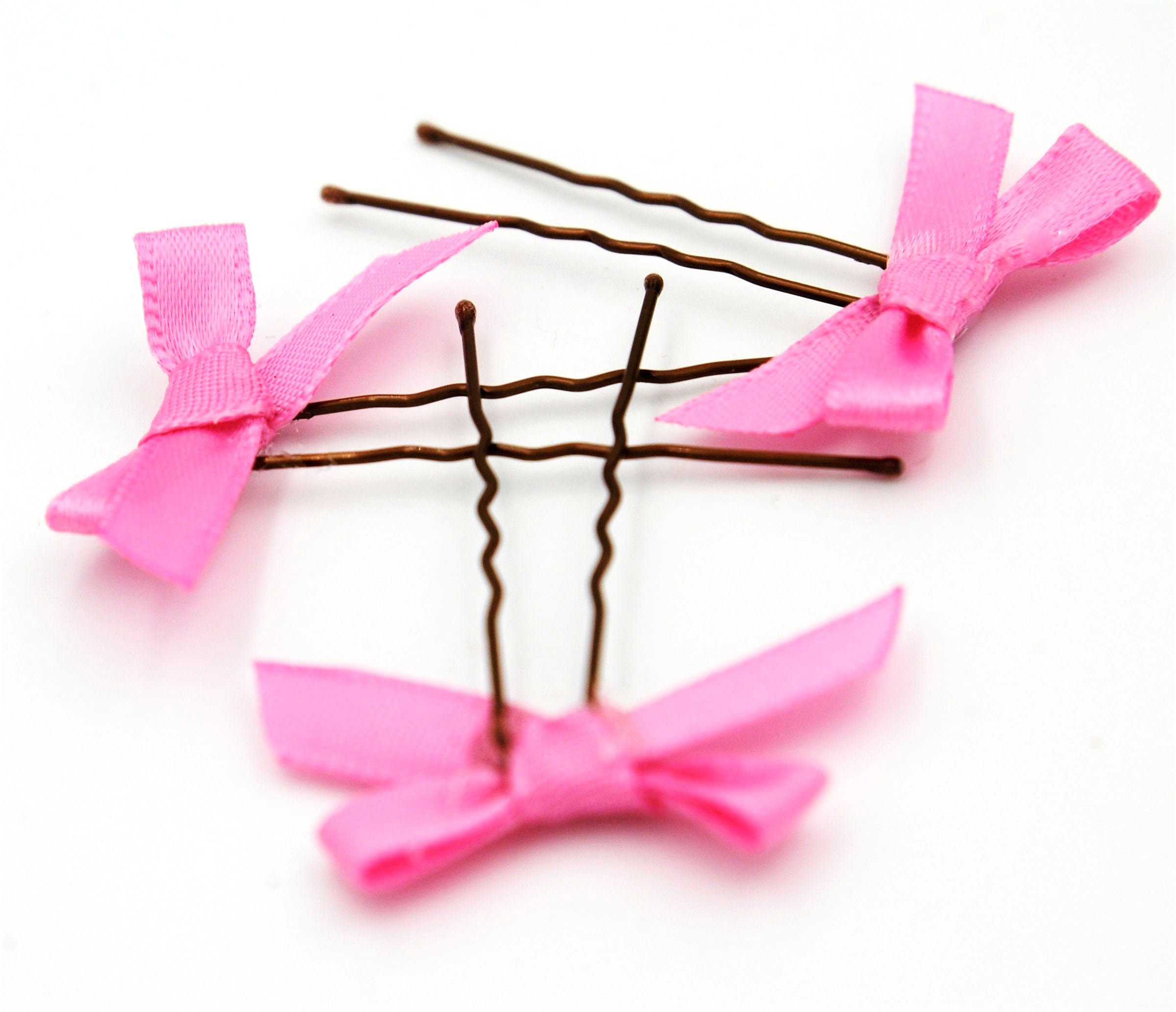 Satin ribbon bow hair pins small hair bow pink bow | Etsy