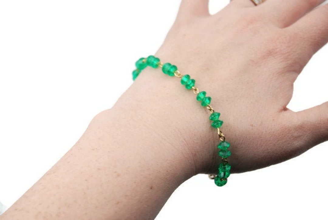 Emerald Green Bead Bracelet, Bright Green and Gold Delicate Multi ...