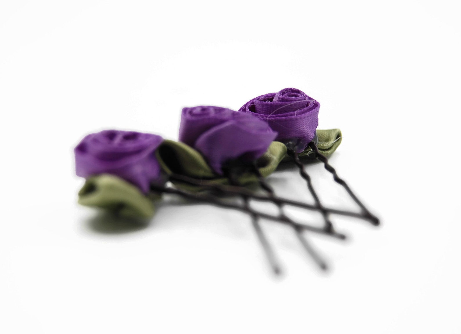 SET OF 3 Satin Ribbon Flower Hair Pins Flower Girl Hair Pin | Etsy