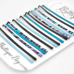 Variety of Black and Blue Bobby Pins, Sky Blue and Black and Teal ...