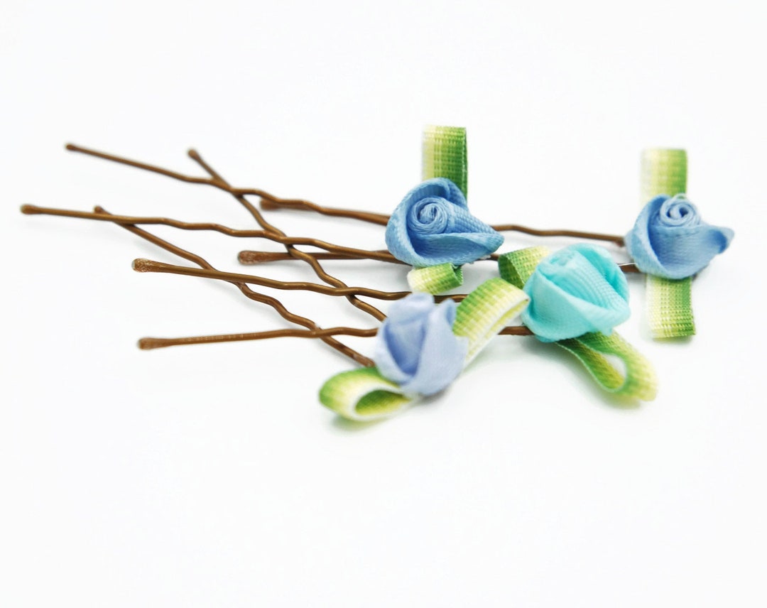 Blue Rose Hair Pins, Blue Flower Girl Hair Pin, Blue Floral Hair Pins ...