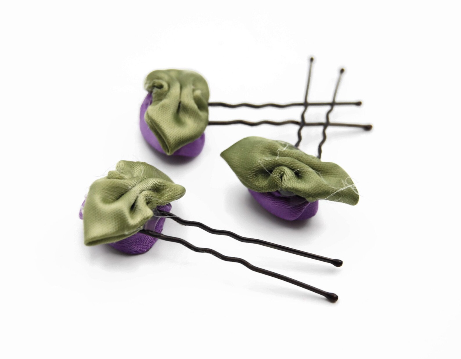 SET OF 3 Satin Ribbon Flower Hair Pins Flower Girl Hair Pin | Etsy