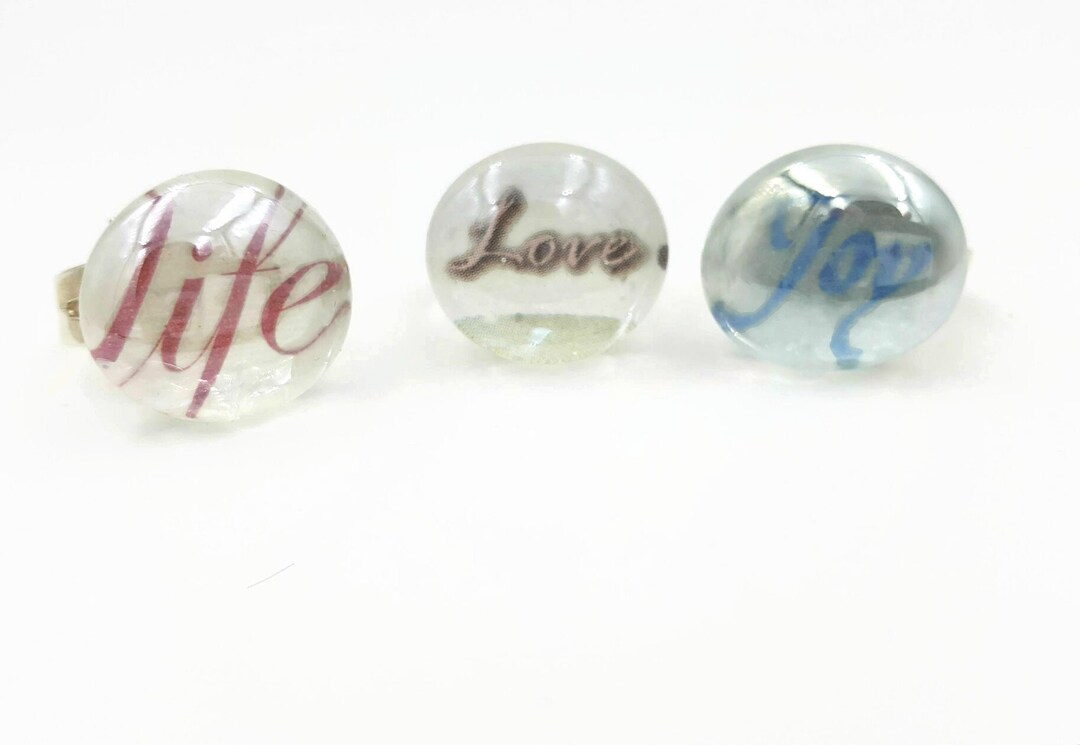 Adjustable Statement Ring With Words. Round Glass Cabochon Ring. Word ...