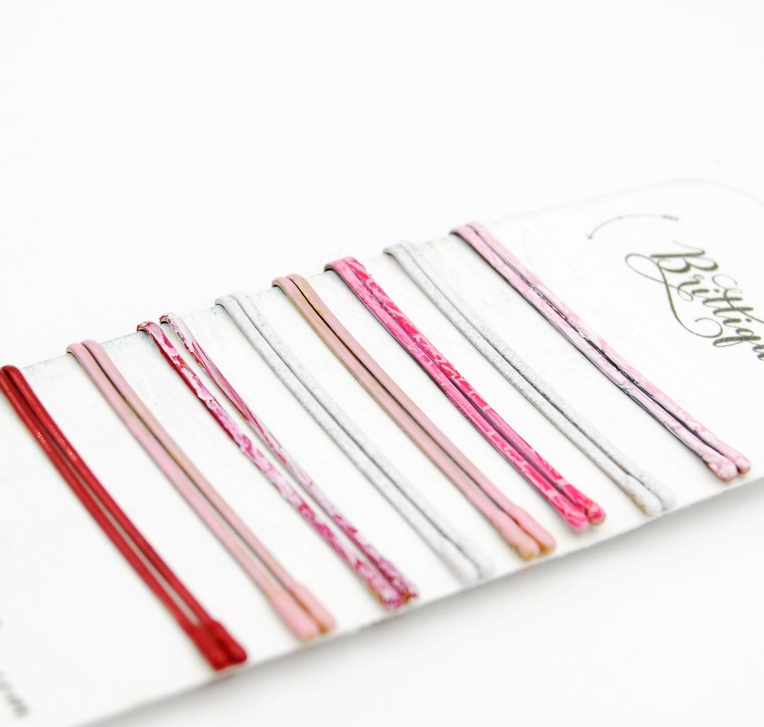 Pink and Red Colored Bobby Pins, Pink Bobby Pins, Crackle Painted Bobby ...