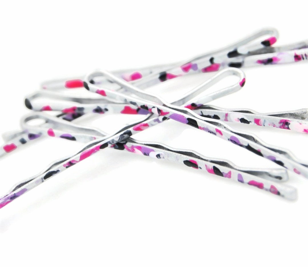 Pink and Black and Silver Colored Bobby Pins, Pink and Silver Striped ...