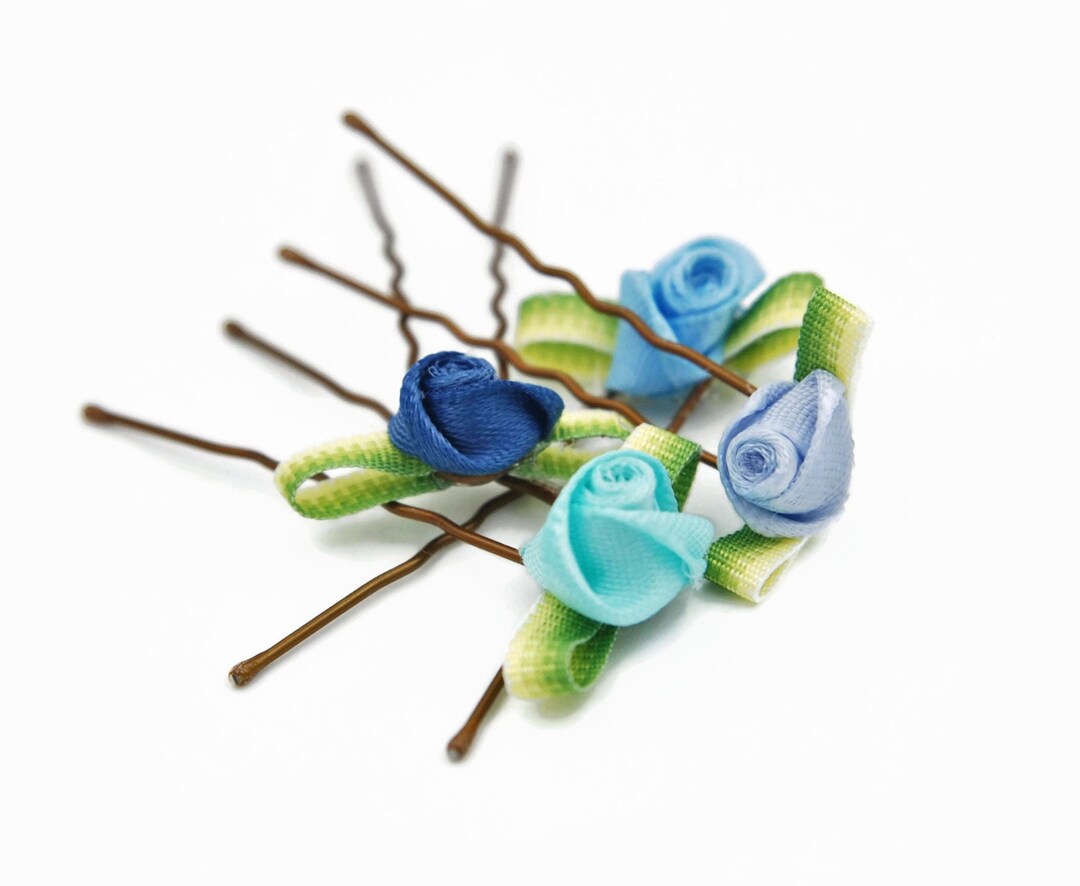 Blue Rose Hair Pins, Blue Flower Girl Hair Pin, Blue Floral Hair Pins ...