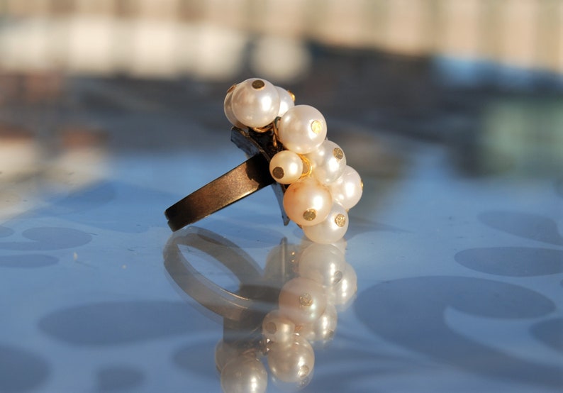 Faux pearl cluster ring statement ring bead cluster ring | Etsy