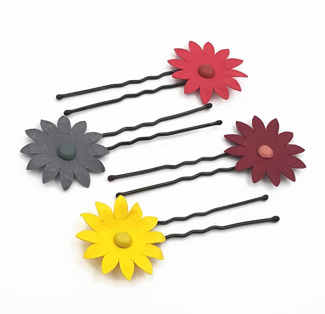 SET OF 4 Paper Flower Hair Pins, Small Flower Girl Hair Pin, Hair ...