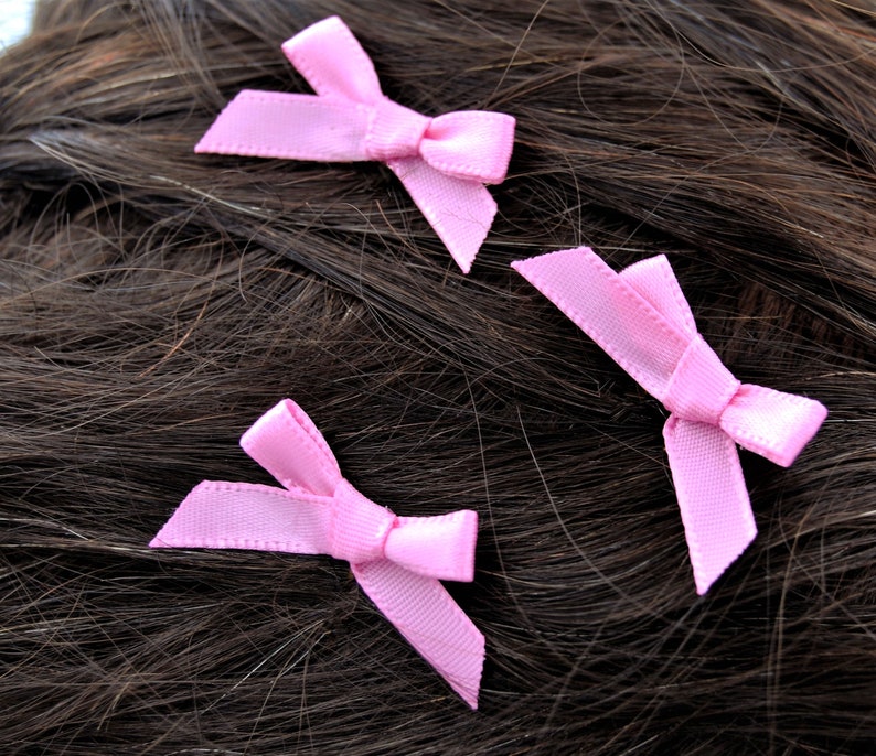 Satin ribbon bow hair pins small hair bow pink bow | Etsy