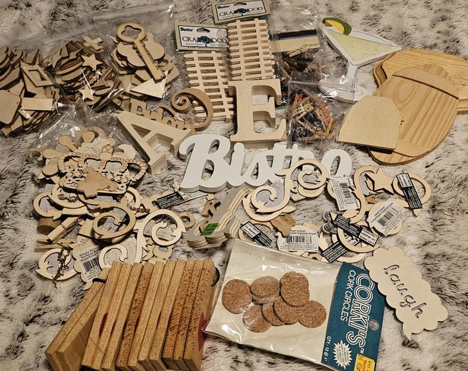 Lot of Wooden Cut Outs, Wood Blanks for Crafting, Unpainted Wood Cuts ...