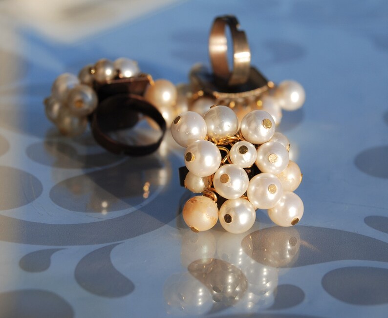 Faux pearl cluster ring statement ring bead cluster ring | Etsy