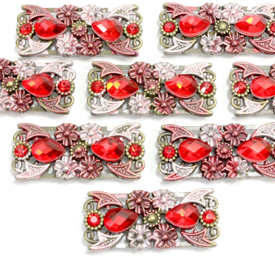 Two Hole Red Crystal Slider Beads. (2) Rectangle Red Flowers Slider ...