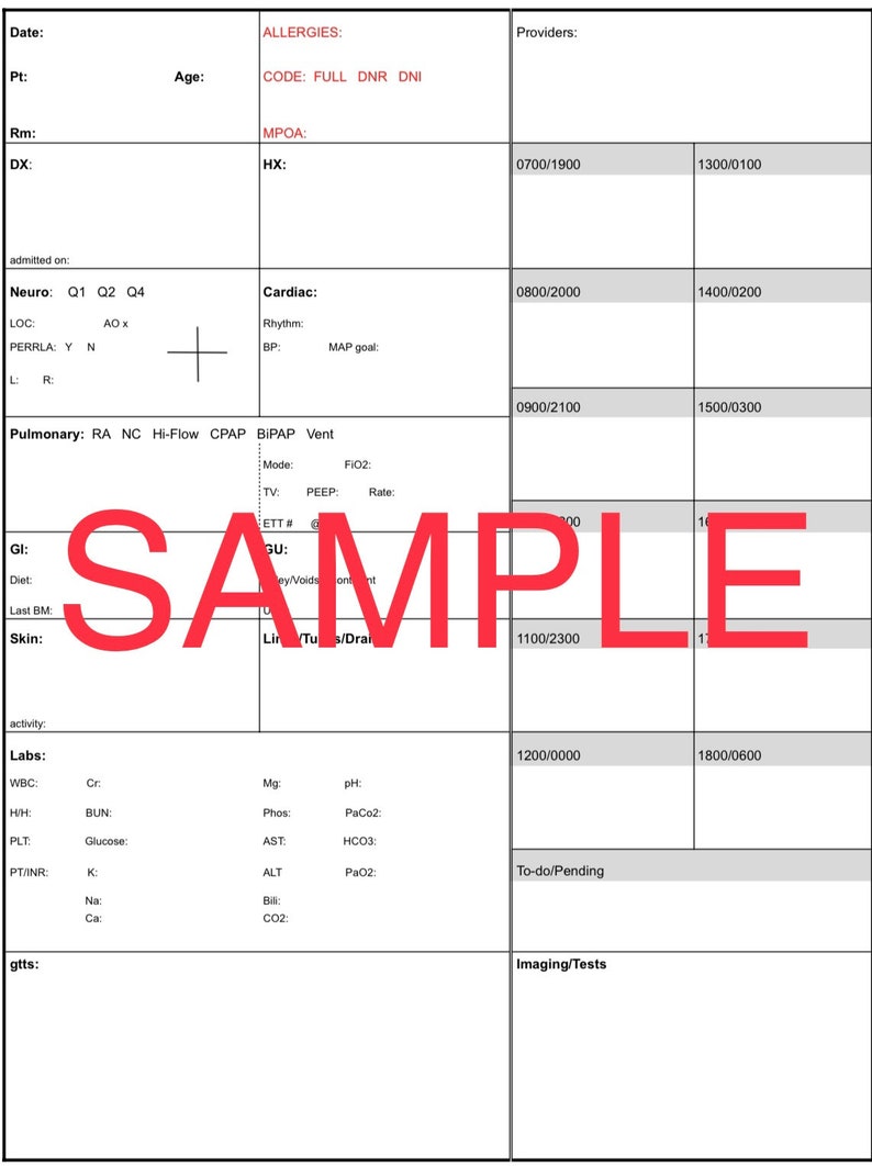 Editable ICU REPORT SHEET - Etsy