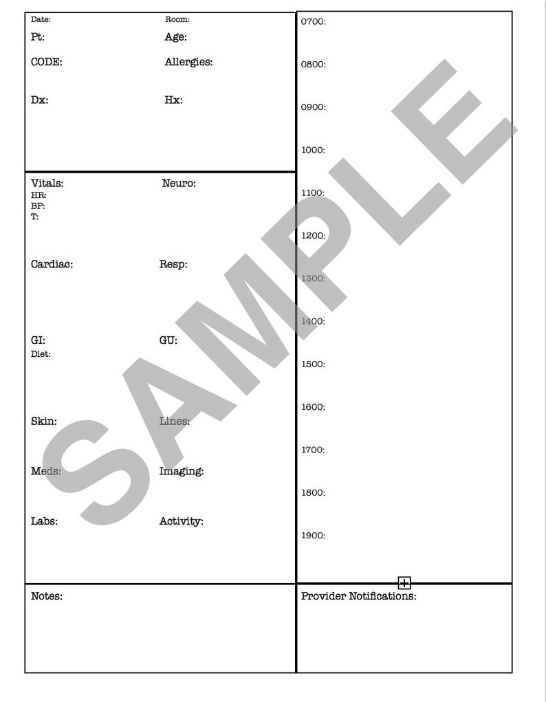MED/SURG Report Sheet (days 0700-1900) - Etsy