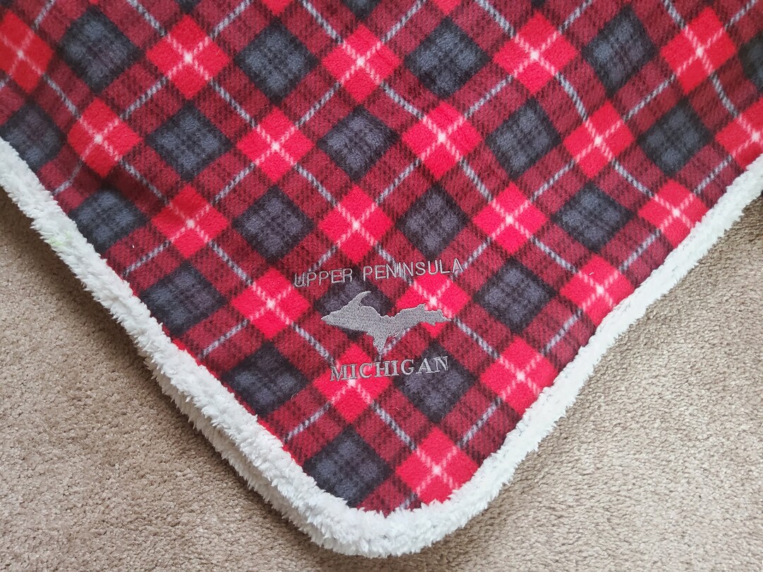 Yooper Michigan UP Embroidered Fleece and Sherpa Throw-yooper Plaid ...