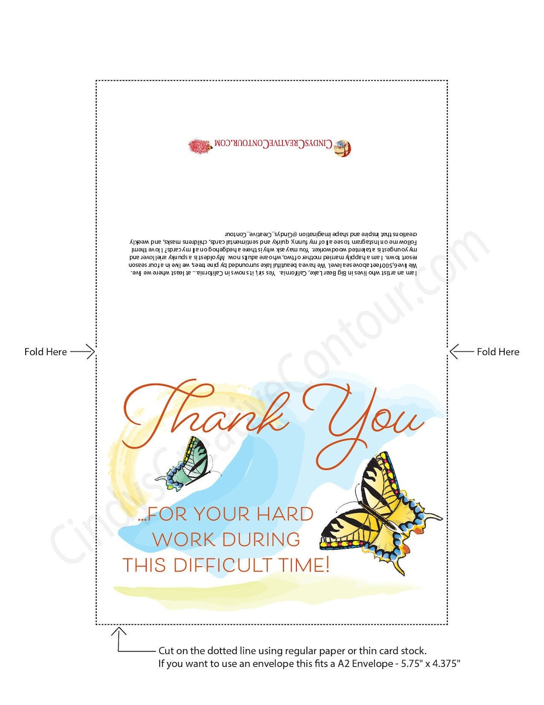 Printable Thank You Card, Essential Workers, Butterfly Design (digital ...