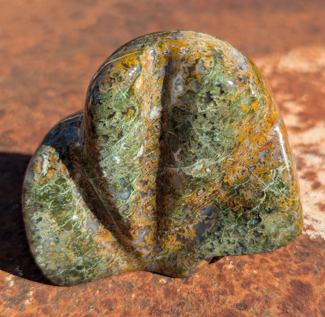 Hand Polished Arizona Moss Agate Sculpture | Natural Green Crystal ...