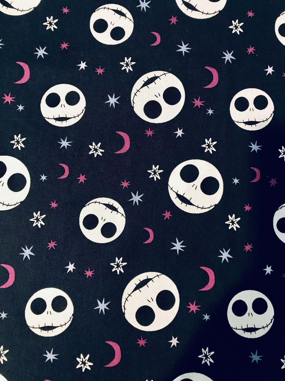 NBC JACK Skellington Starlight Heads Halloween 100% Cotton Fabric Black ...