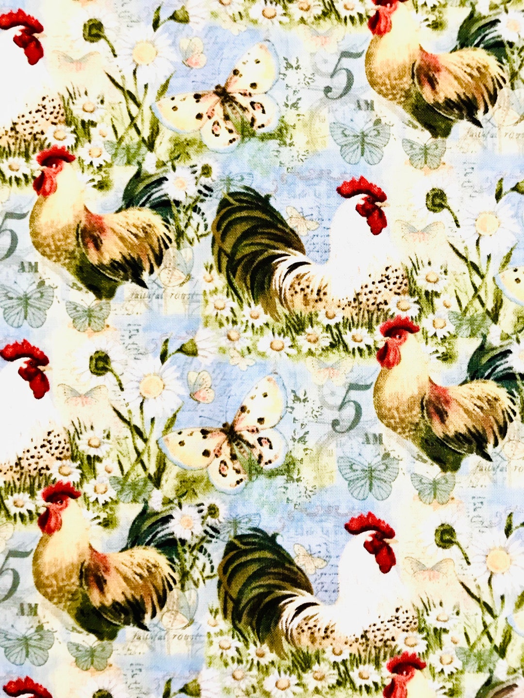 ROOSTERS & SUNFLOWERS by Susan Winget by the HALF Yard Garden Farm 100% ...