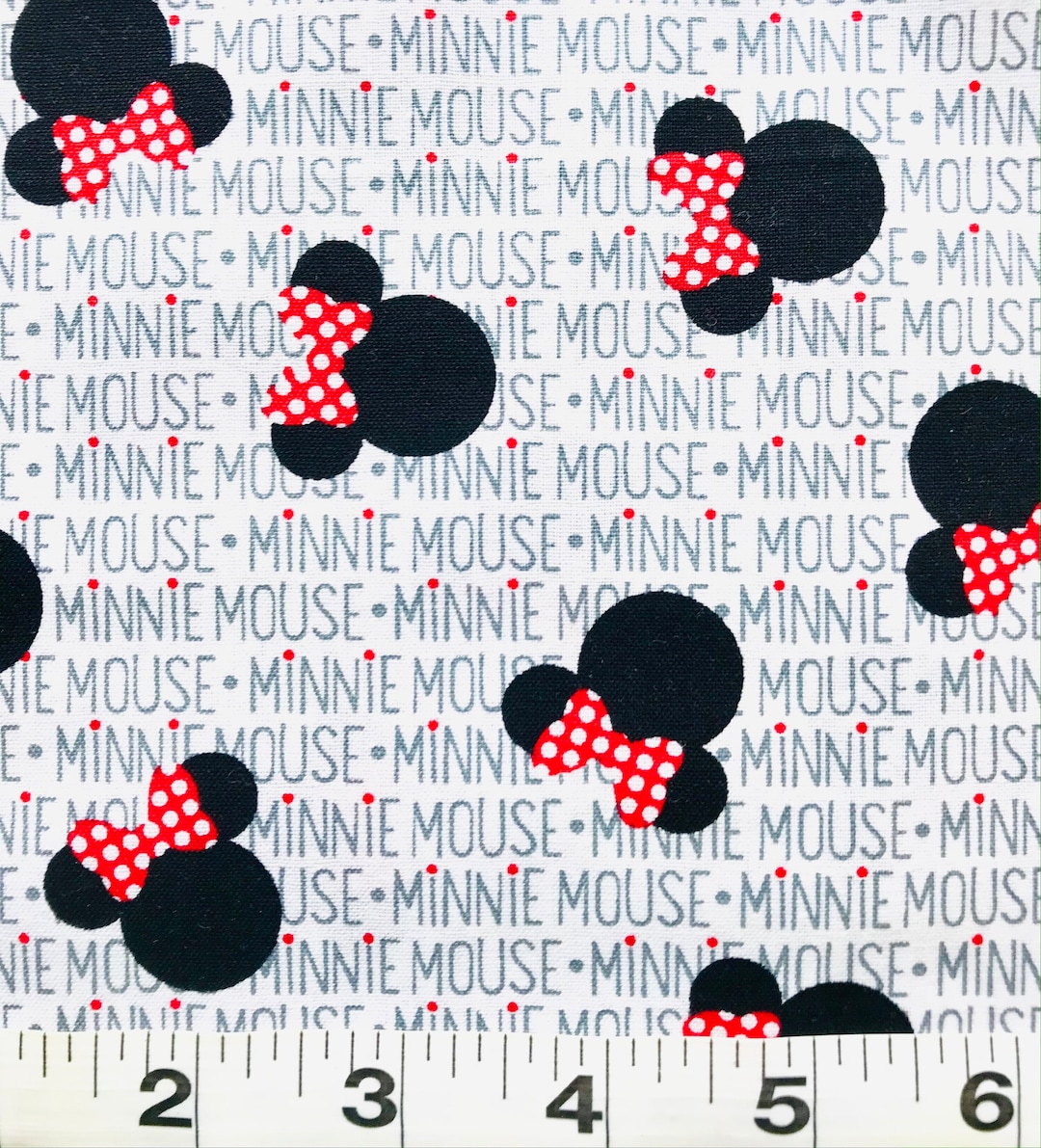 MINNIE MOUSE Heads Red Bow Disney Cotton Fabric by the Yard 100% Cotton ...
