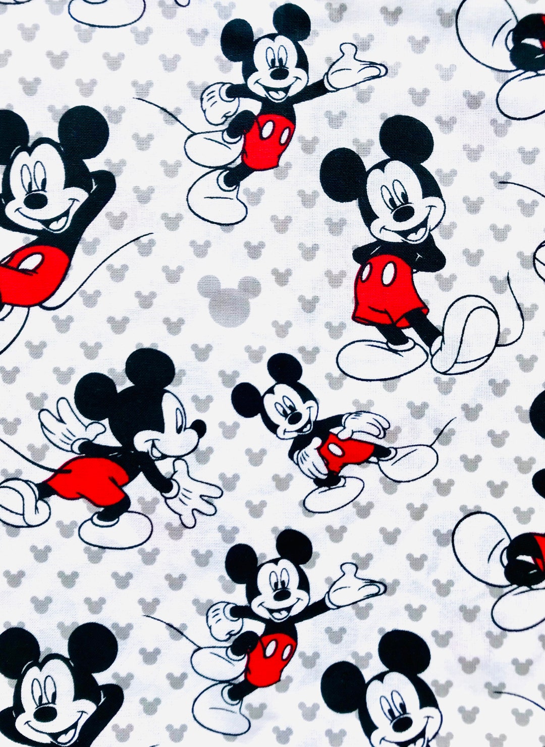 MICKEY MOUSE Toss Black White Red Disney Cotton Fabric by the Yard 100% ...