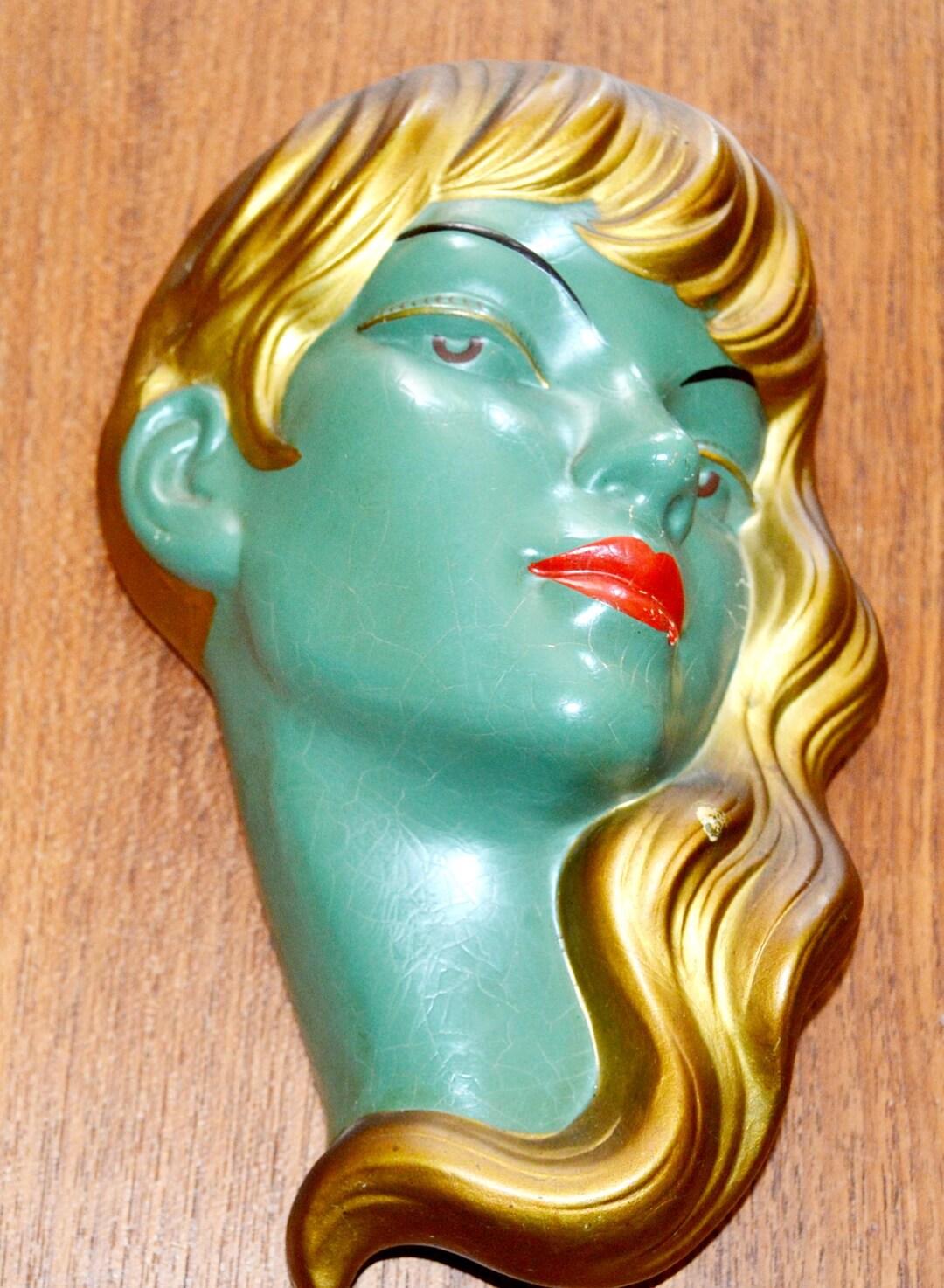 Vintage Ceramic Wall Mask Green/gold by Goebel /hummel 50s Mid Century ...