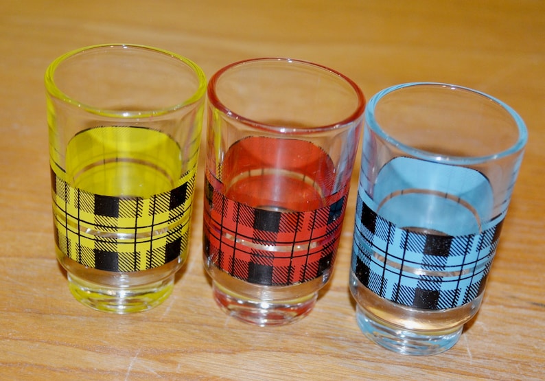 Vintage Glass Set 3x Beautiful Colorful Shot Glasses From the 50s ...
