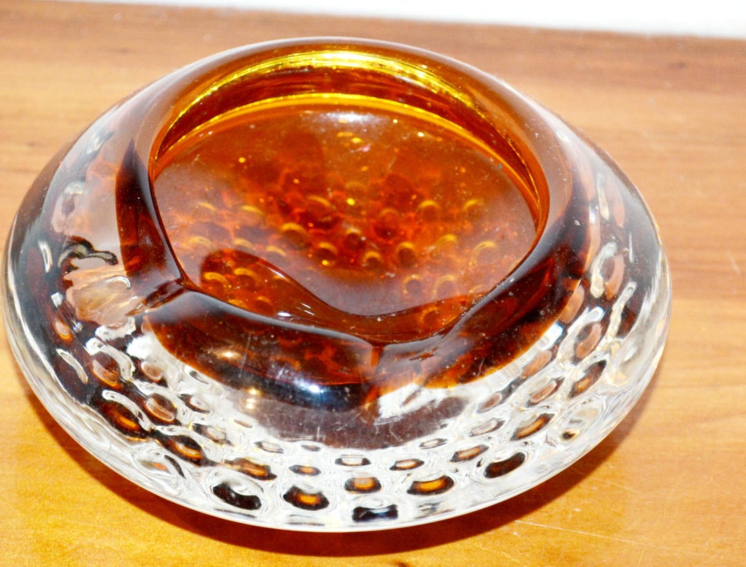 Beautiful Vintage Glass Ashtray Bubble Glass Ashtray Brown Amber 70s ...