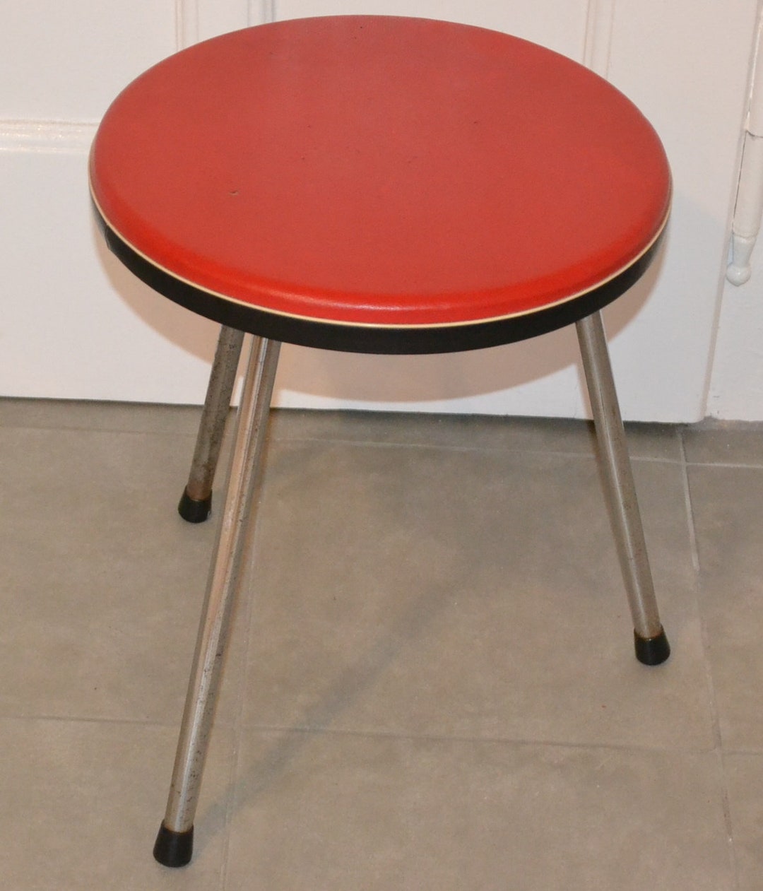 Vintage Stool Red/black 50s Retro Mid Century Rockabilly Shabby Chic ...
