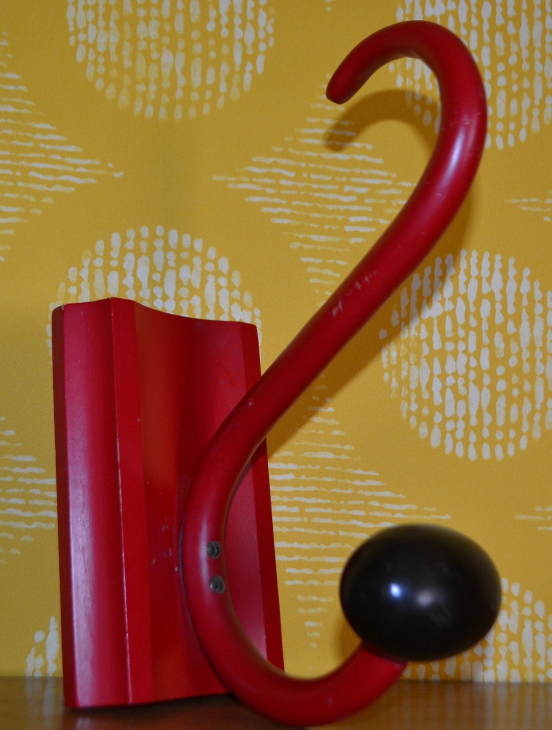 Vintage Coat Hook 70s Red Wood Furniture Rockabilly Retro Mid Century ...
