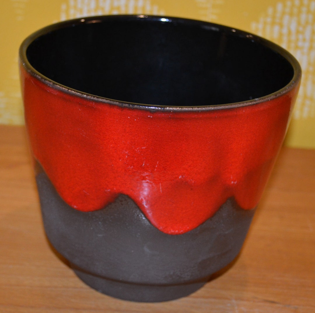Beautiful Vintage Planter 70s Flowerpot by Bay Red / Black Fat Lava ...
