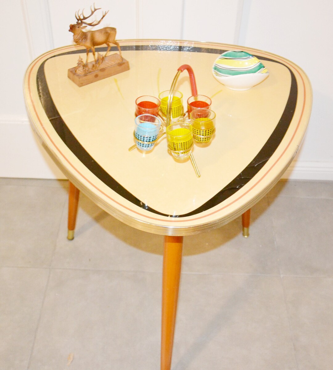 Vintage Cocktail Table Beige/brown Retro Mid Century Rockabilly Wood ...
