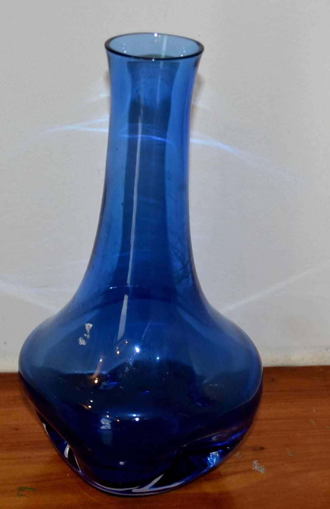 Vintage Glass Vase Blue 70s Seventies Retro Mid Century WGK WGP Shabby ...
