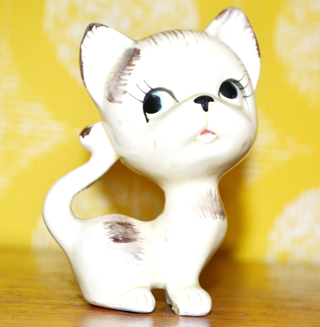Vintage Ceramic Cat Figure Grey /white 70s Seventies Retro Mid Century ...
