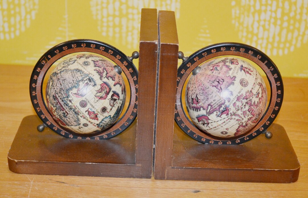 Heavy Vintage Bookends Globe / Globes 70s Mid Century Bookends Retro ...