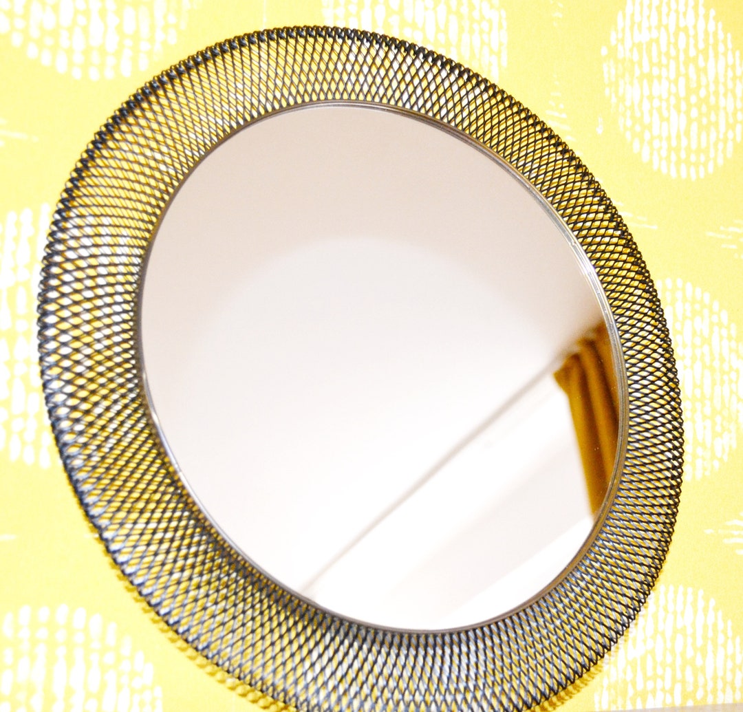 Vintage Wall Mirror 70s Black Glass / Metal Seventies Retro Mid Century ...