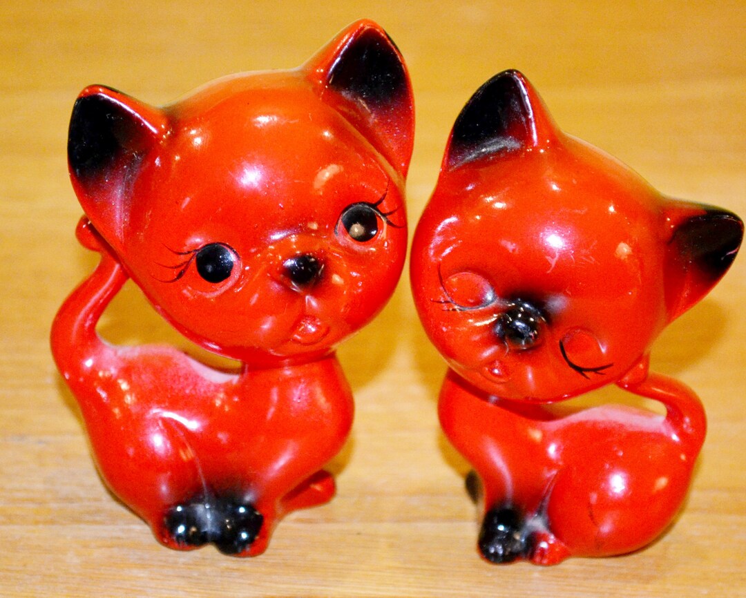 Vintage Katzen Keramik Figuren Pärchen Rot/schwarz 70er Jahre - Etsy