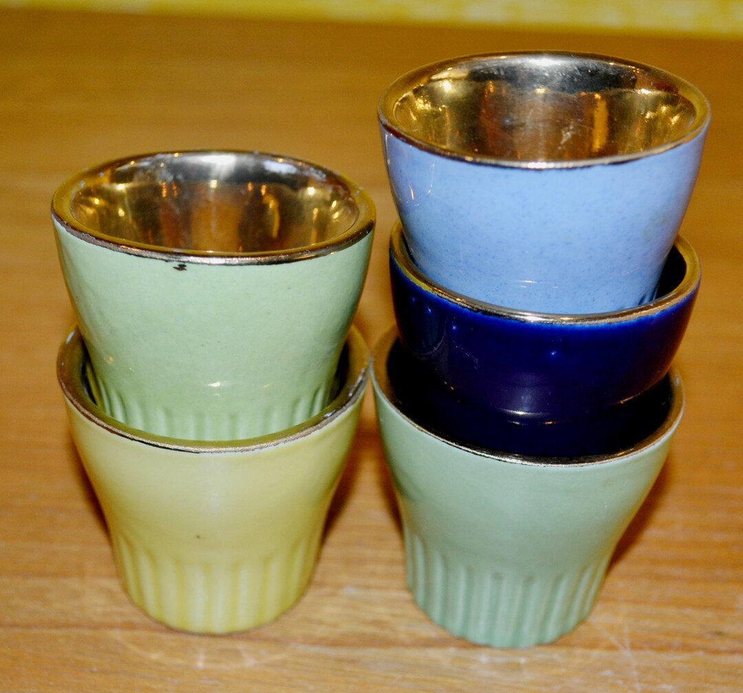 Beautiful 50s Vintage Liquor Cup Set Metal Colorful Fifties Retro Mid ...