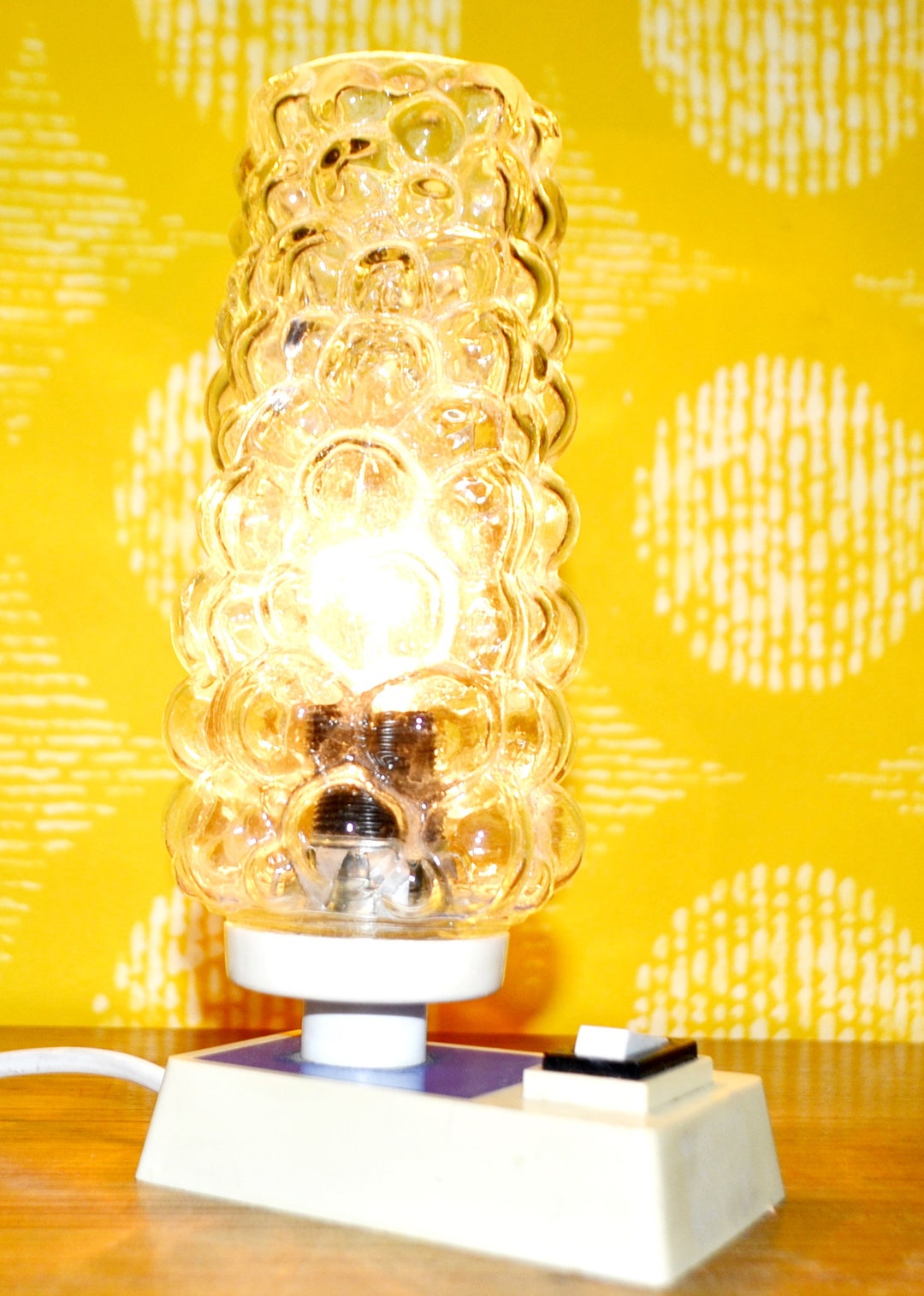 Vintage Table Lamp / Light White/blue 70s Seventies Retro Mid Century ...