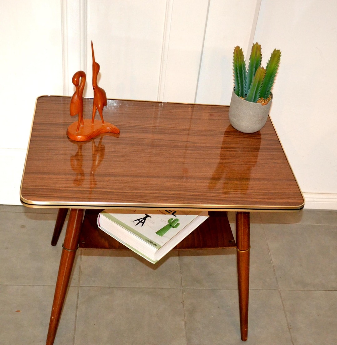 Beautiful 1950s Vintage Wooden Side Table With Shelf, Retro Mid-century ...