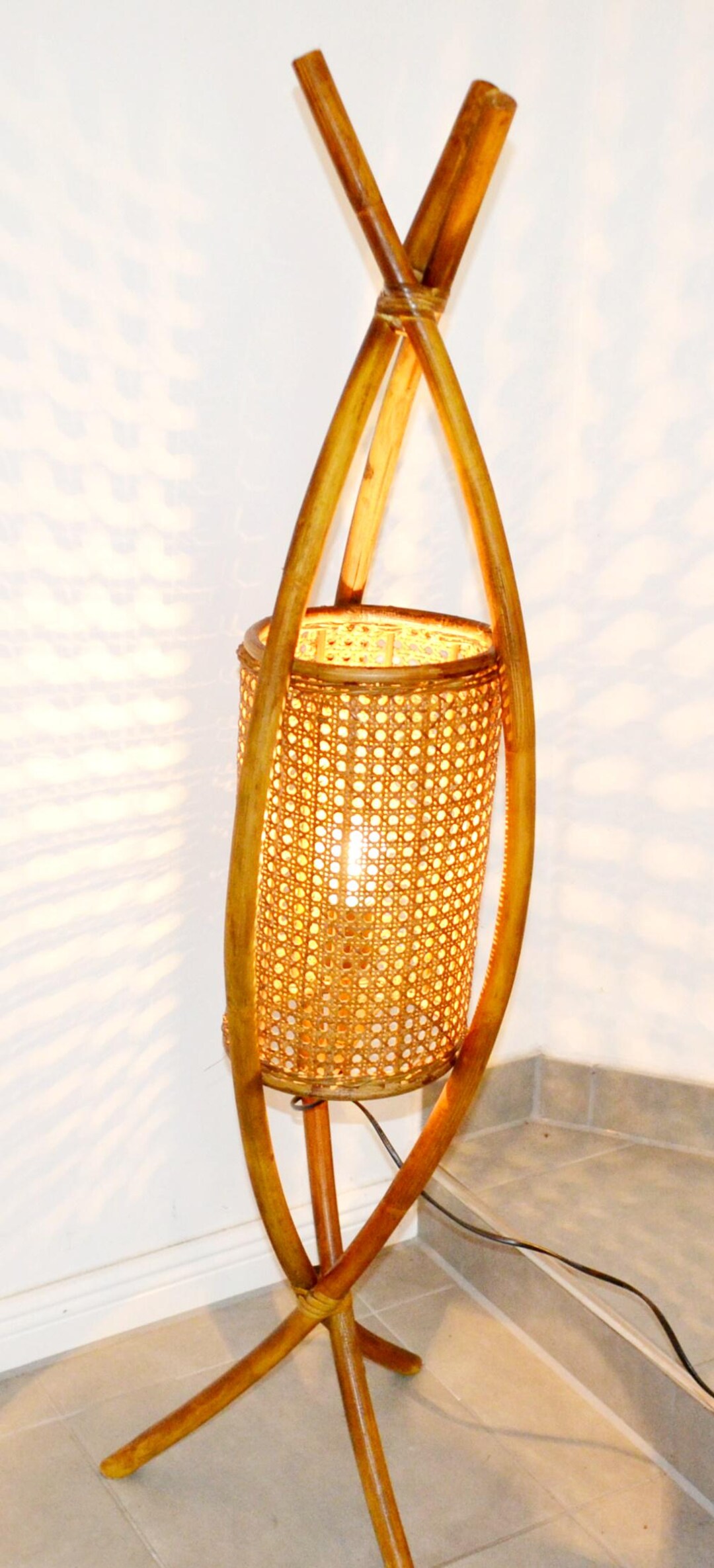Beautiful Vintage Wooden Floor Lamp/light Made of Beige/brown Wood From ...